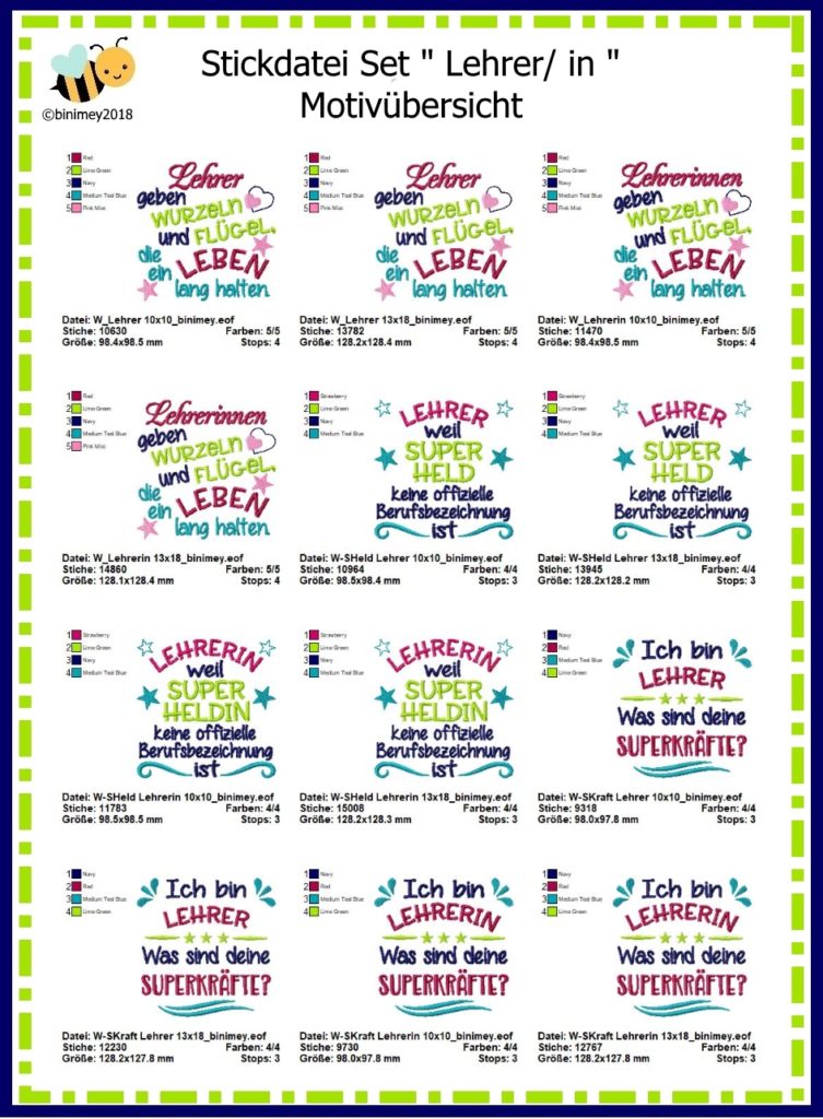 Stickdatei Spruch Lehrer Lehrerin Set - Binimey