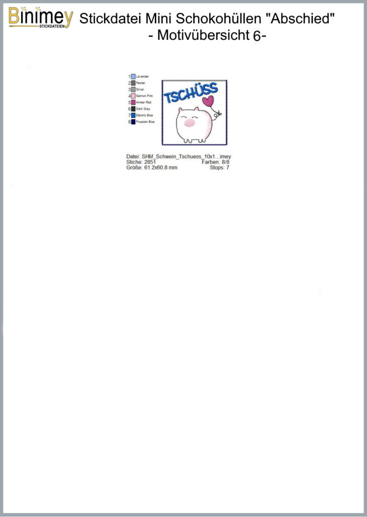Stickdatei Schokohülle Mini Abschied - Binimey