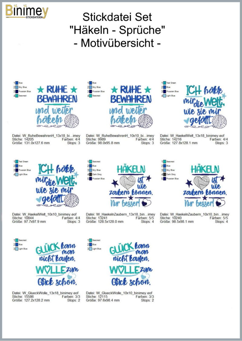Stickdatei Häkeln Sprüche - Binimey