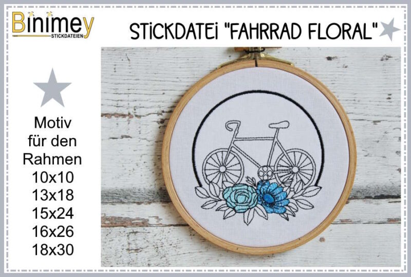 Stickdatei Fahrrad Floral - Binimey